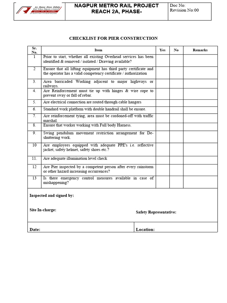 Pier Construction Checklist | PDF | Technology & Engineering