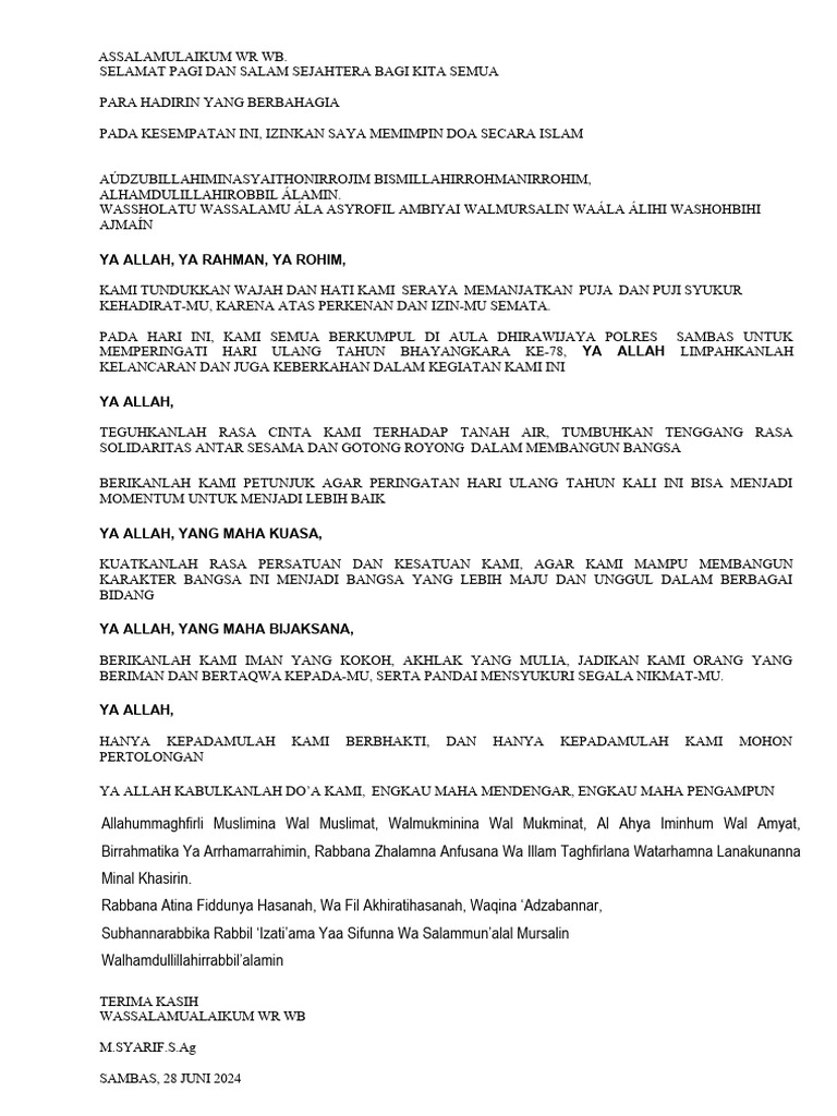 Doa Hut Bhayangkara Ke 78 Tahun 2024 | PDF | Gaya Hidup