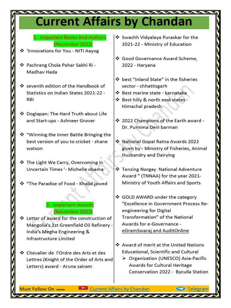 November 2022 Current Affairs Pdf