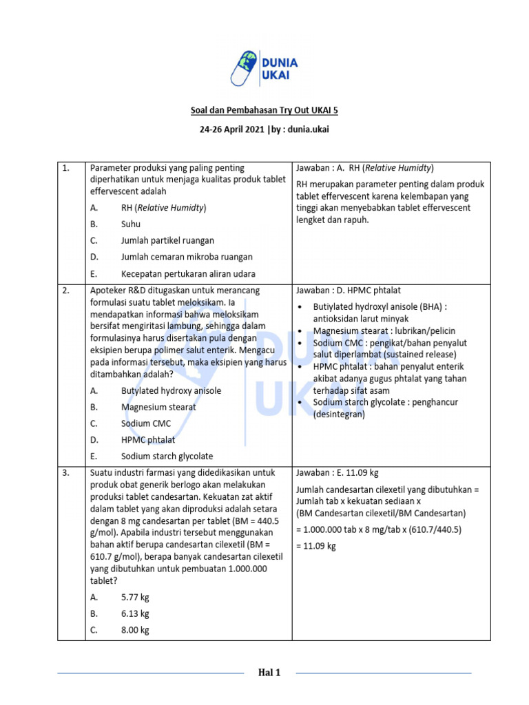 Soal Dan Pembahasan Try Out 5 Dunia UKAI | PDF