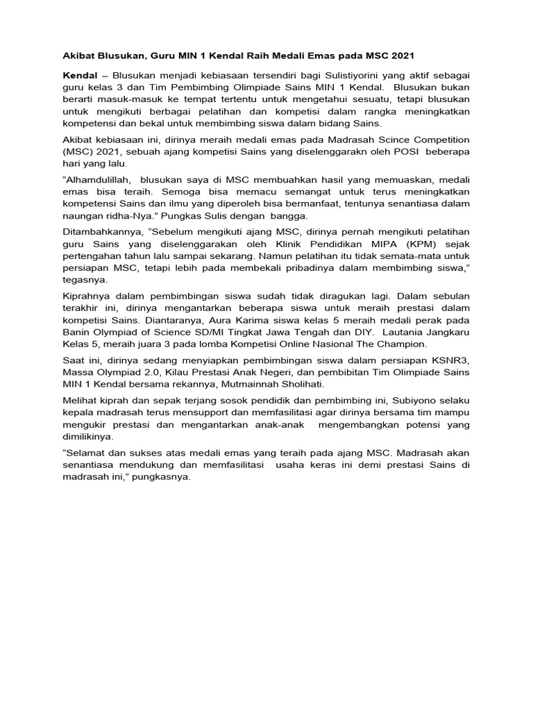 12 Akibat Blusukan Raih Emas MSC | PDF