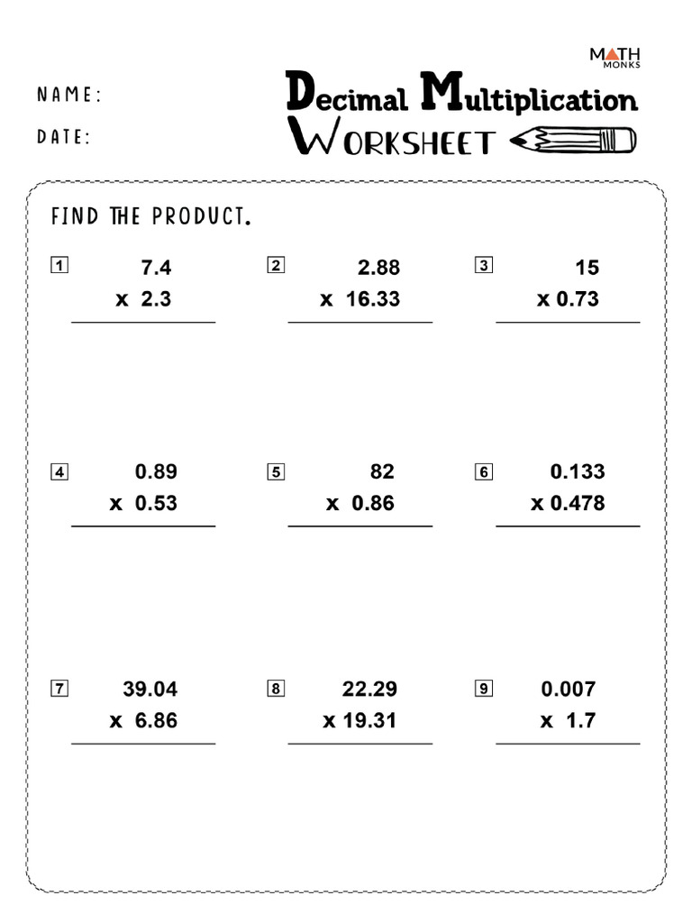 Decimal Multiplication Worksheet | PDF