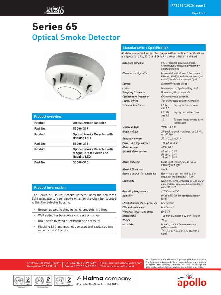 Series 65 Smoke Detector Specs | PDF | Light Emitting Diode | Diode