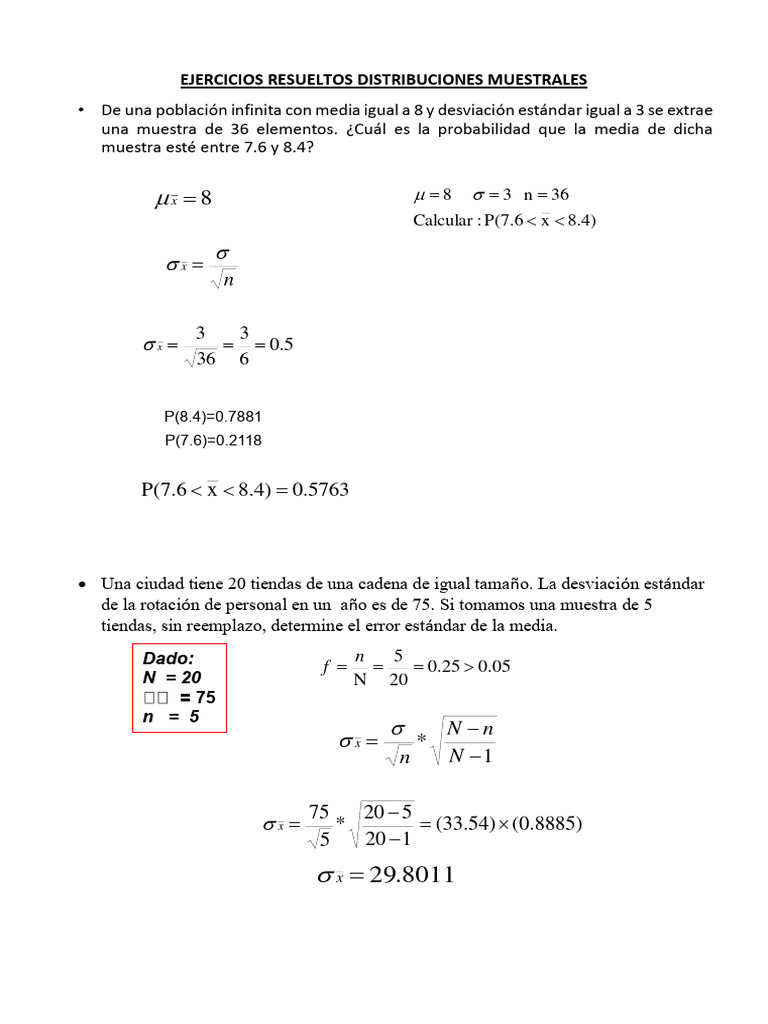 Ejercicios Resueltos Distribuciones Muestrales | PDF | Desviación ...