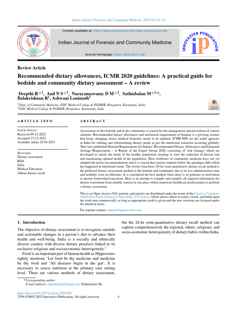 ICMR 2020 Dietary Guidelines Overview | PDF | Healthy Diet | Foods