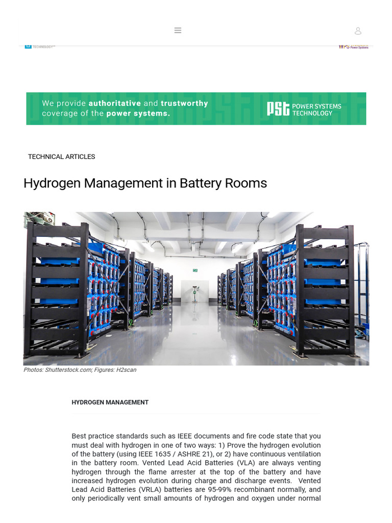 Hydrogen Management in Battery Rooms | PDF | Lithium Ion Battery