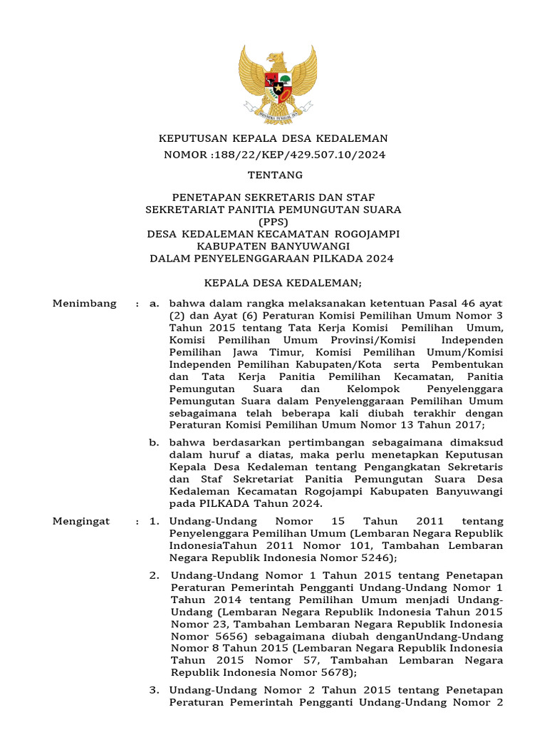 Pengangkatan Sekretaris PPS 2024 | PDF