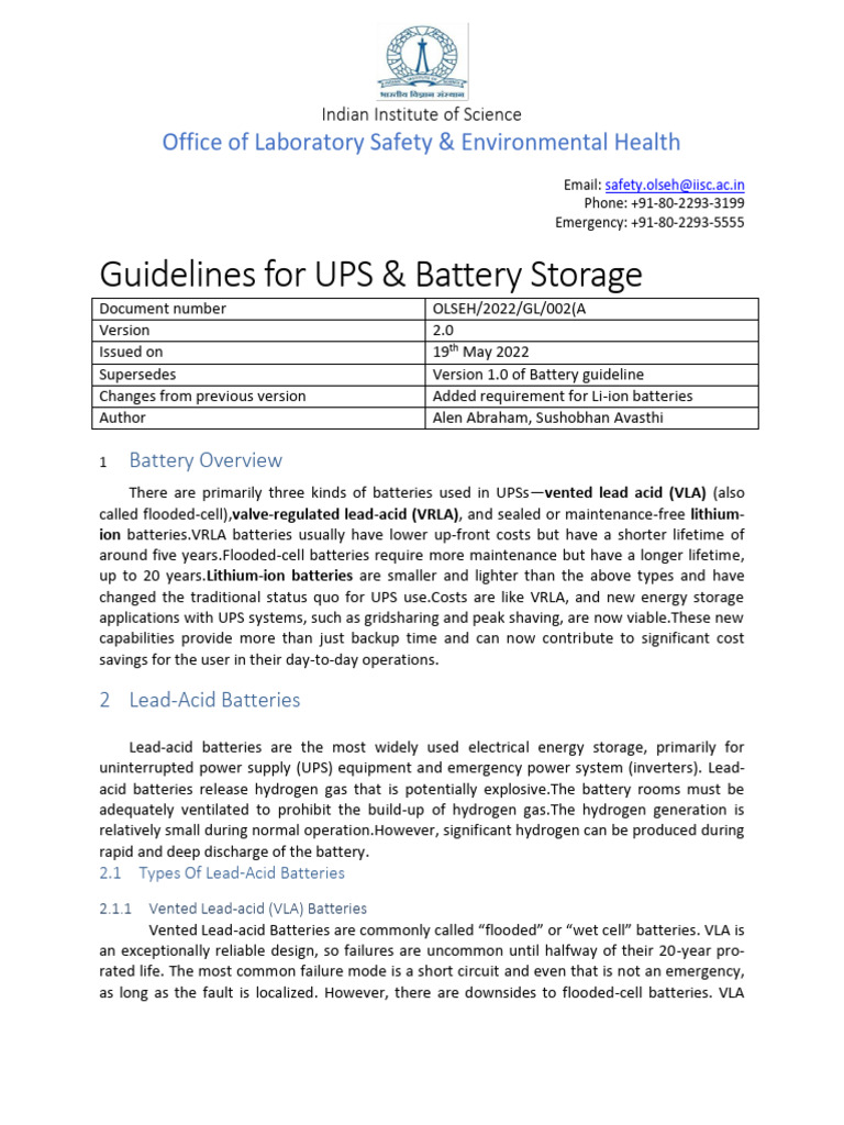 UPS & Battery Storage Guidelines | PDF | Rechargeable Battery | Lithium Ion Battery