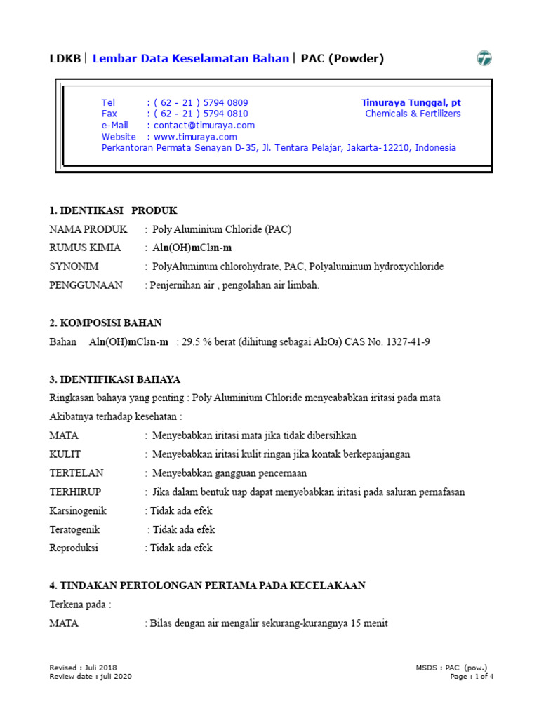 LDKB PAC: Data Keselamatan Bahan | PDF | Teknologi & Rekayasa