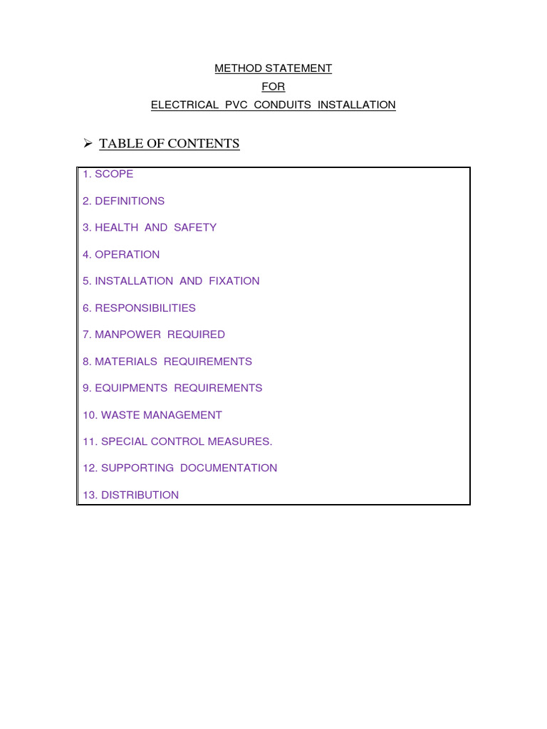 Method Statement for Electrical PVC Conduits Installation | Download ...