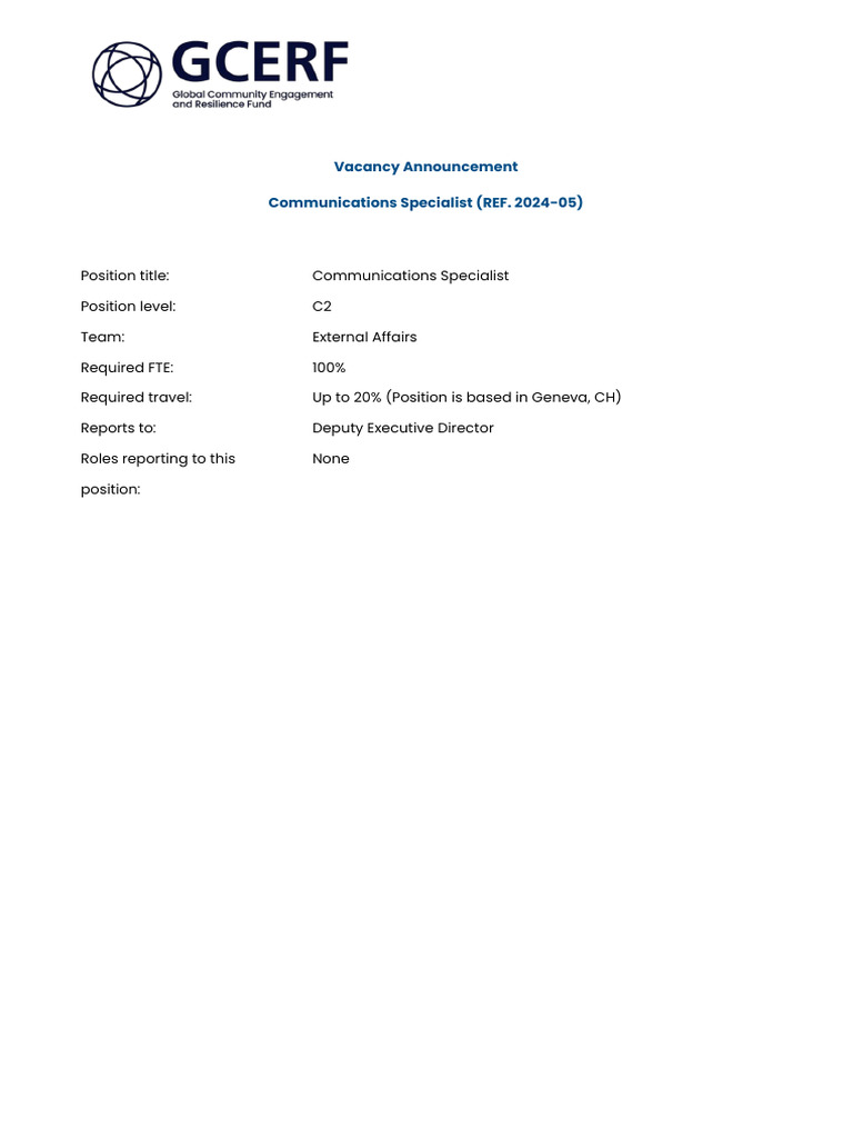 2024-05 Vacancy Announcement - Comms Specialist | PDF | Communication | Mass Media