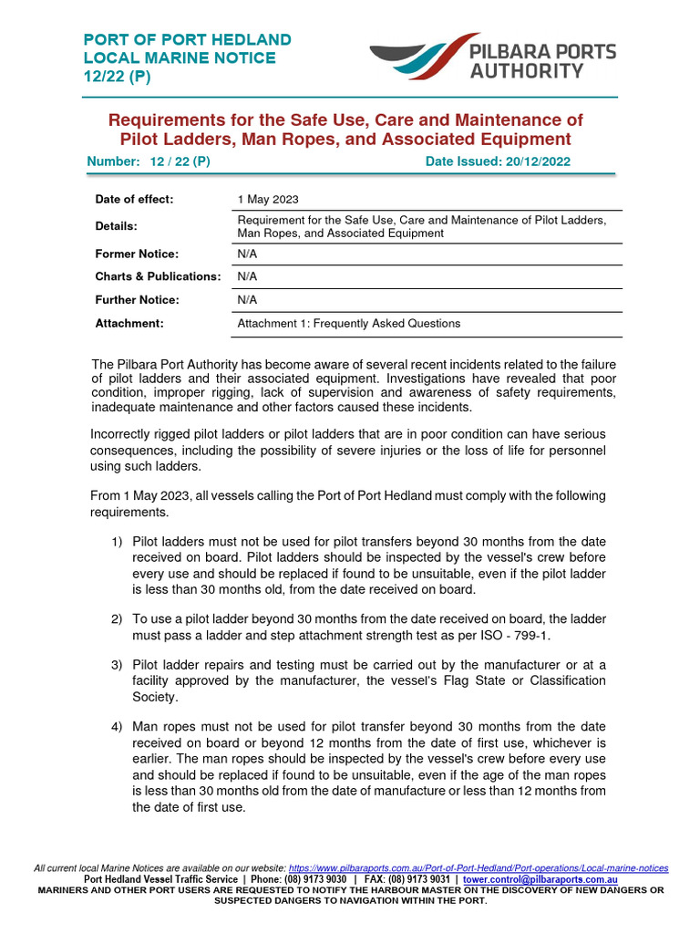 PH 12 22 (P) Safe Use, Care and Maintenance of Pilot Ladders | PDF