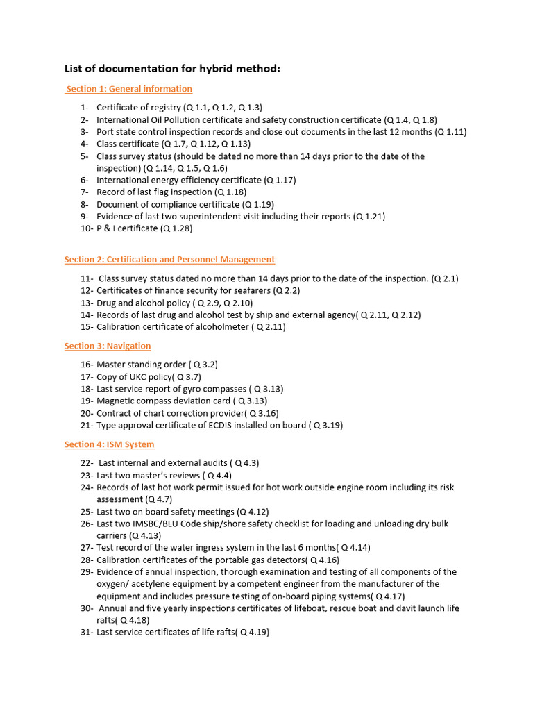 RightShip - List of Documentation For Remote Review (Hybrid Inspection ...