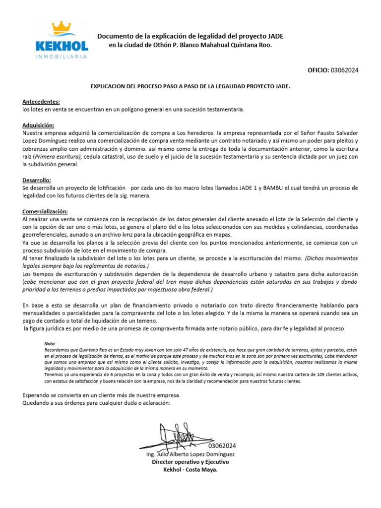 L. EXPLICACION Legalidad Del Proyecto JADE | PDF