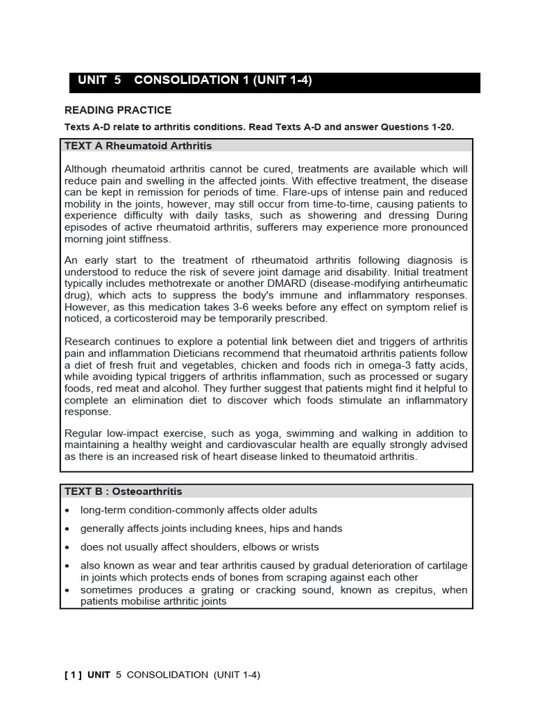 Unit-5 Consolidation 1 | PDF | Arthritis | Rheumatoid Arthritis