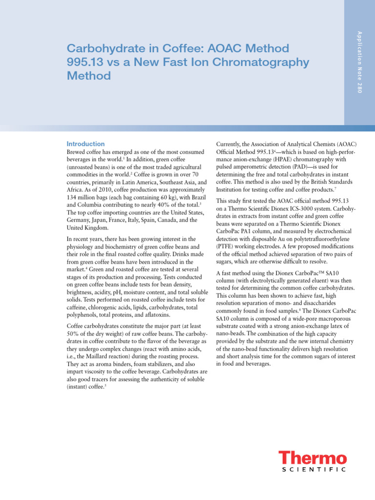AN280 IC Carbohydrates Coffee HPAE PAD 05oct2012 AN70231 E | PDF ...