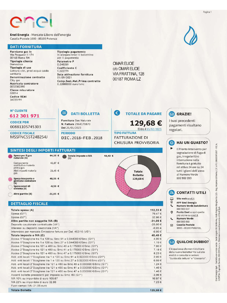 Italy Utility Bill PDF PDF Free | PDF