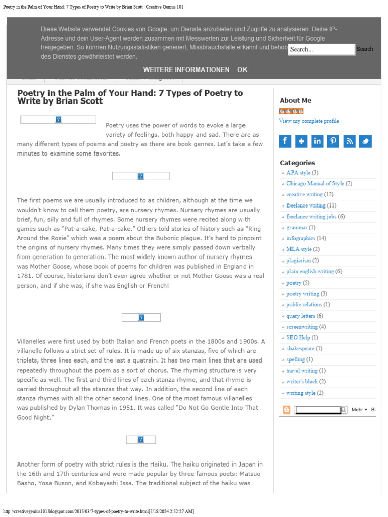 Poetry in The Palm of Your Hand 7 Types of Poetry To Write by Brian ...