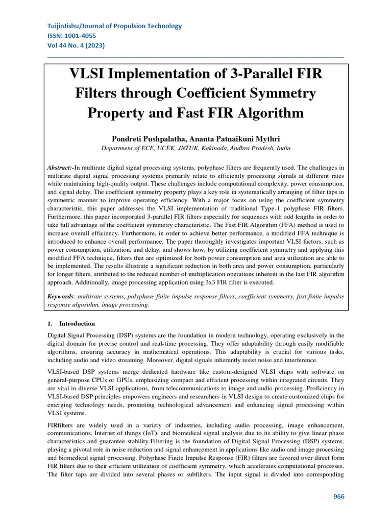 Vlsi Implementation Of 3 Parallel Fir Pdf Digital Signal Processing Filter Signal Processing