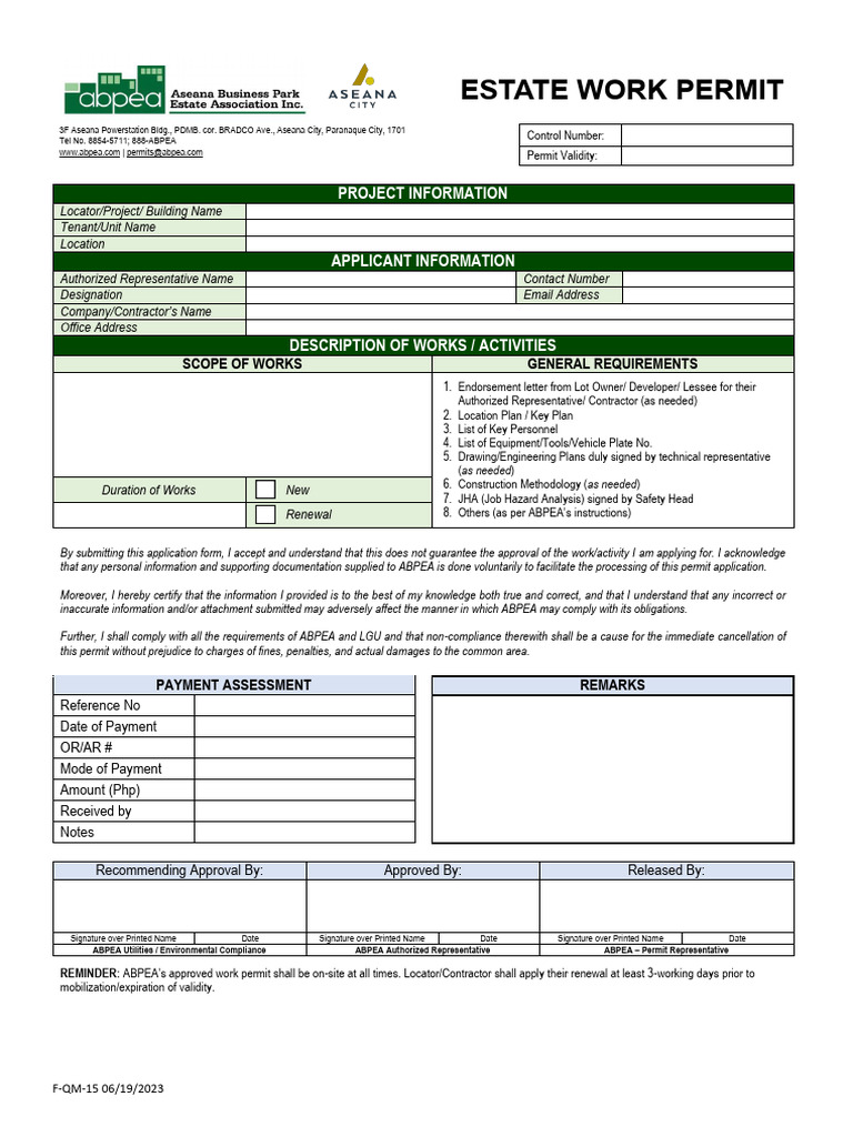 2023 Estate Work Permit | PDF