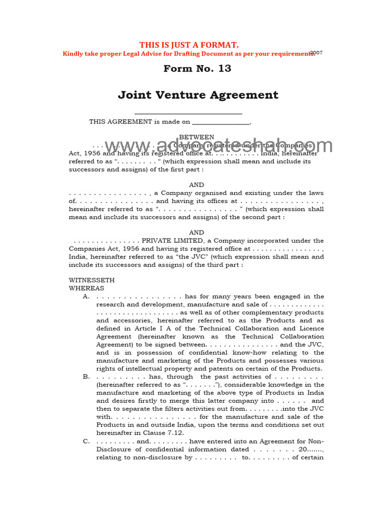 Joint Venture Agreement | PDF | Liquidation | Subsidiary