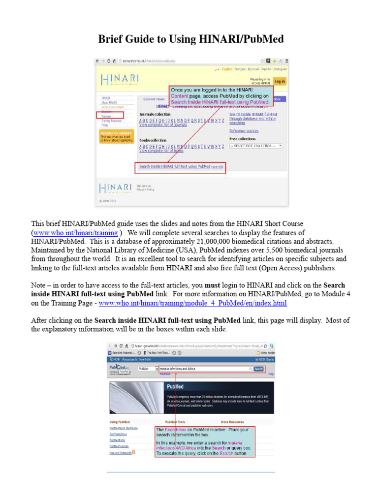 HINARI Guide To Using PubMed | PDF | Pub Med | Information Science