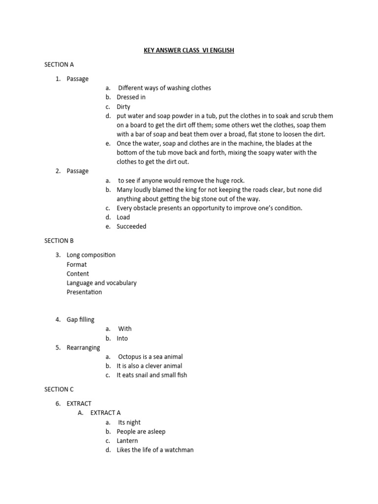 6th Key Answers | PDF