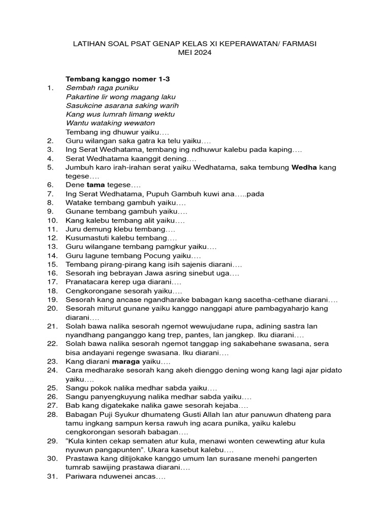 Lat. Soal Psat Genap Kelas Xi 2024 | PDF