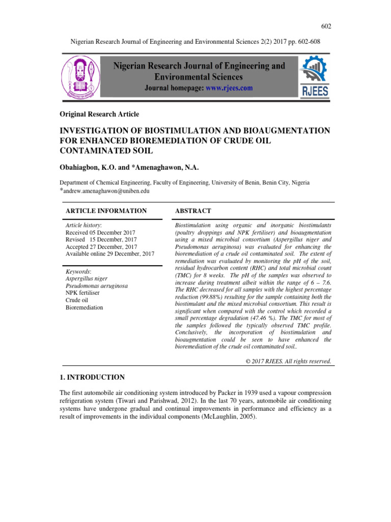 Investigation of Biostimulation and Bioaugmentation For Enhanced ...