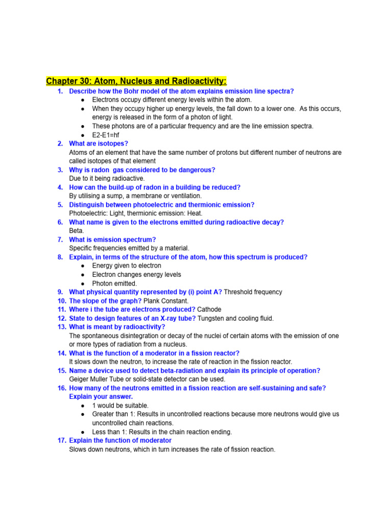Chapter 30 - + 31-The Atom, Nucleus and Radioactivity + Nuclear Energy ...