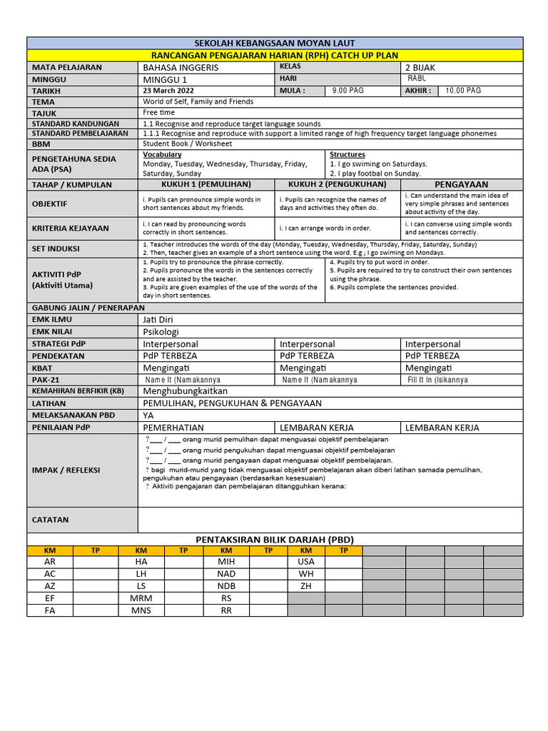 RPH CATCH PLAN - 23 Mac 2022 | PDF | Syntax | Semiotics