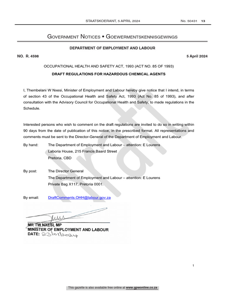 Draft - Regulations - For - Hazardous Agents - PDF - 1 | PDF ...