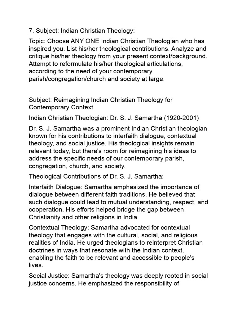 1 Subject Indian Christian Theology | PDF | Interfaith Dialogue | Theology