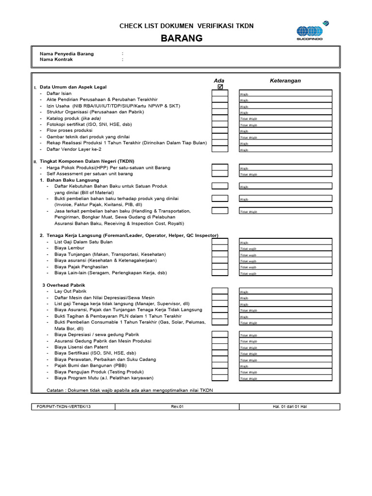 3. Checklist Dokumen TKDN Barang (Kosong) | PDF