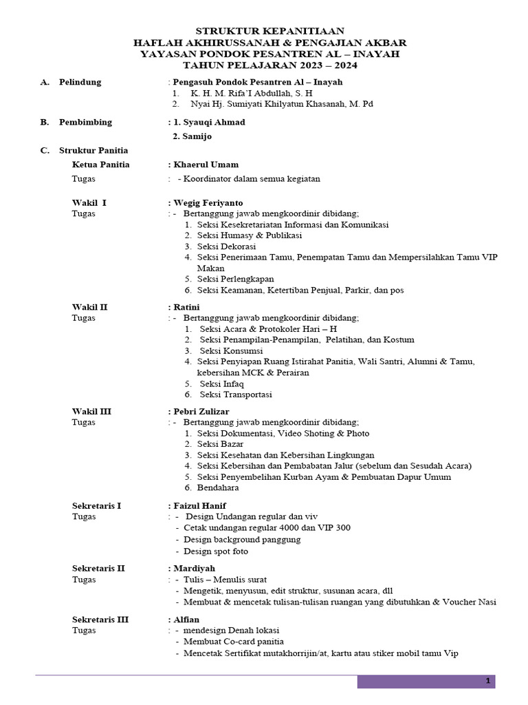 STRUKTUR KEPANITIAAN AS 2024 Revisi 2 | PDF