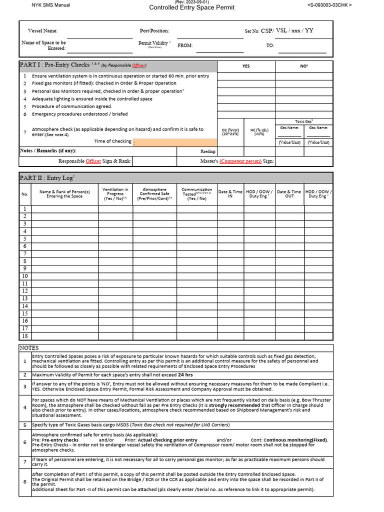 S-093003-03CHK Controlled Entry Space Permit | PDF | Occupational ...