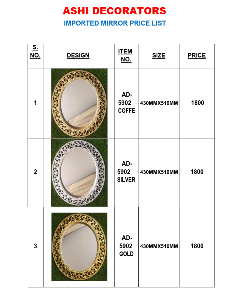 Mirror Price List | PDF