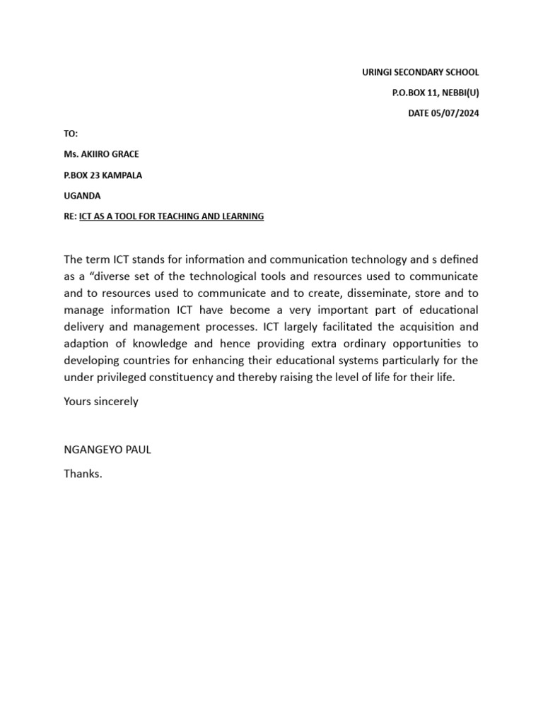 ICT in Education at Uringi Secondary | PDF
