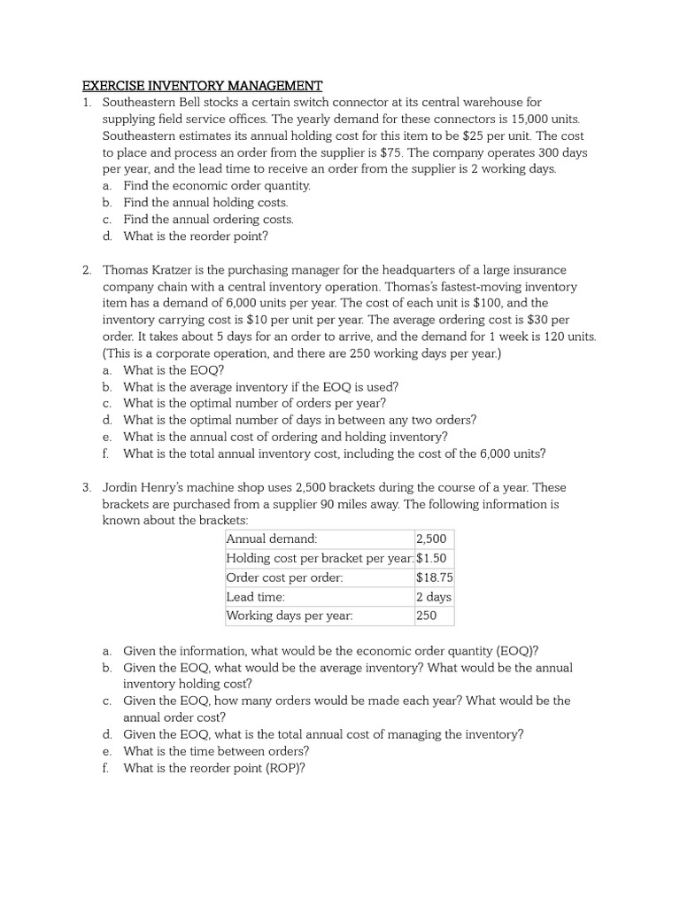 Exercice Inventory Management | PDF | Inventory | Supply Chain Management