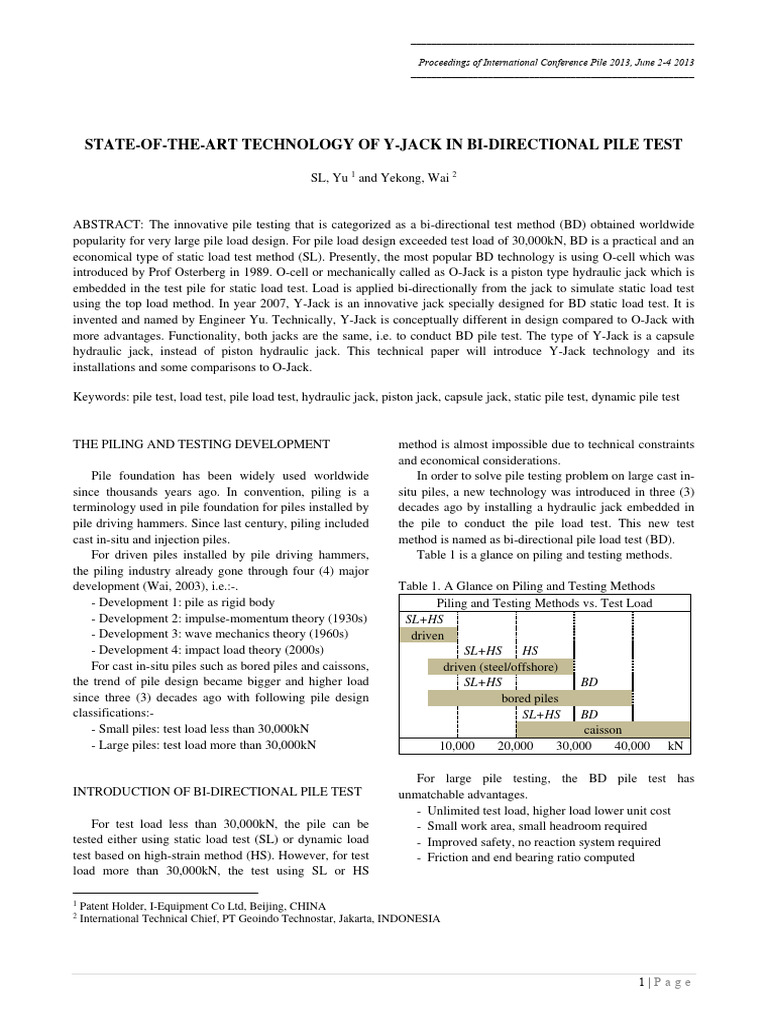 Y-Jack Technology in Bi-Directional Pile Testing | PDF | Deep ...