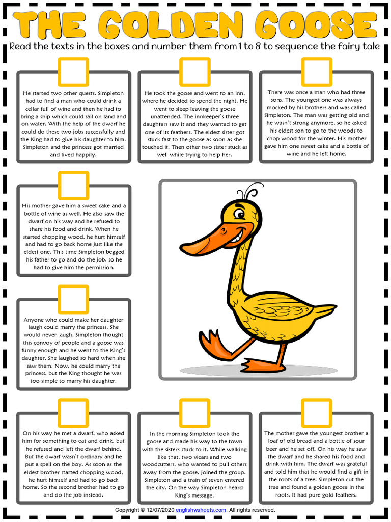 The Golden Goose Esl Printable Sequencing The Story Worksheet For Kids ...