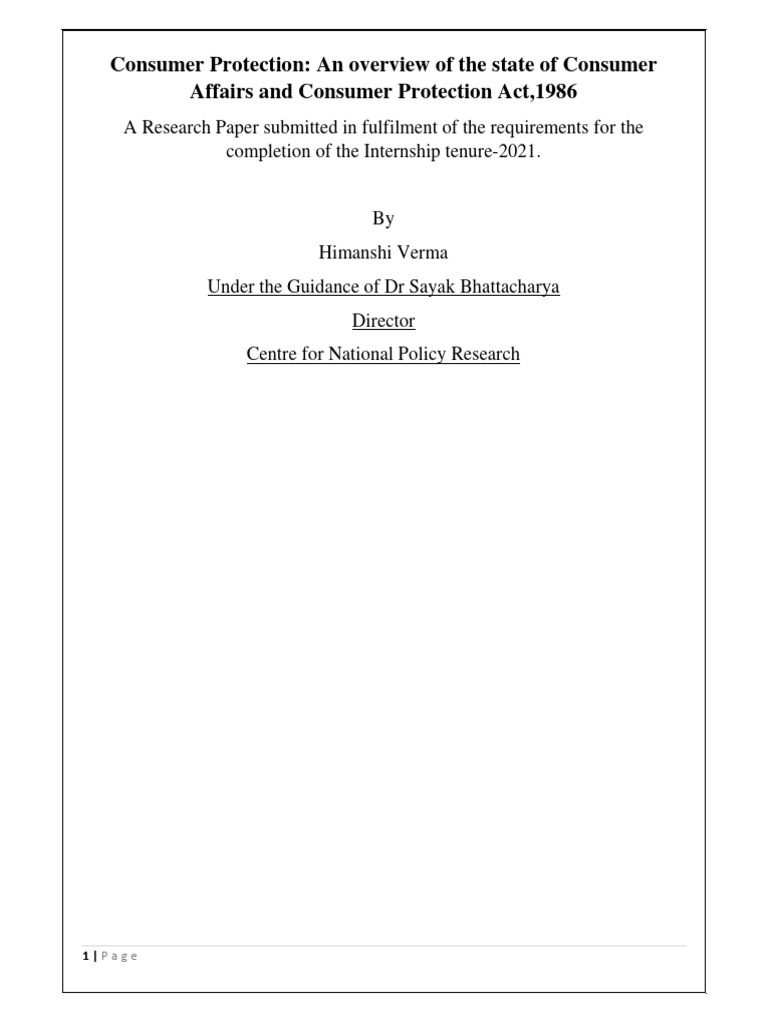 Research Paper - Consumer Protection | PDF | Consumer Protection | Goods