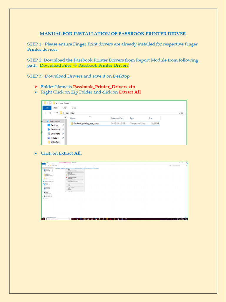 Manual For Installation of Passbook Printer Dirver-20012020 | PDF