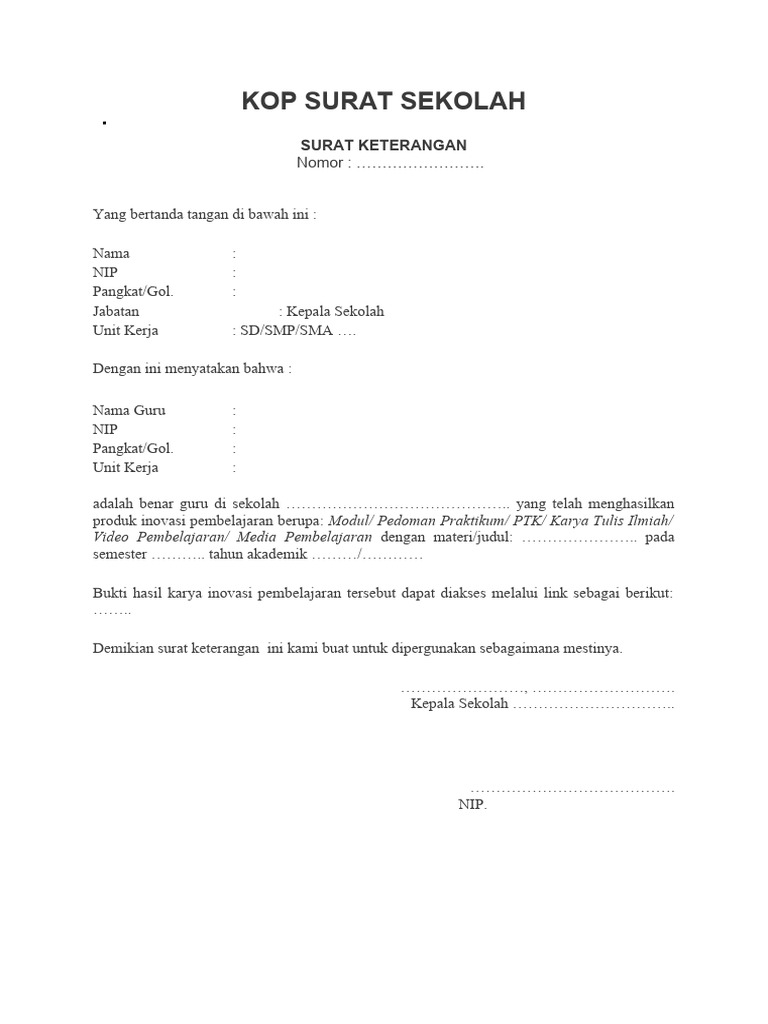 Contoh Template Surat Inovasi Pembelajaran | PDF