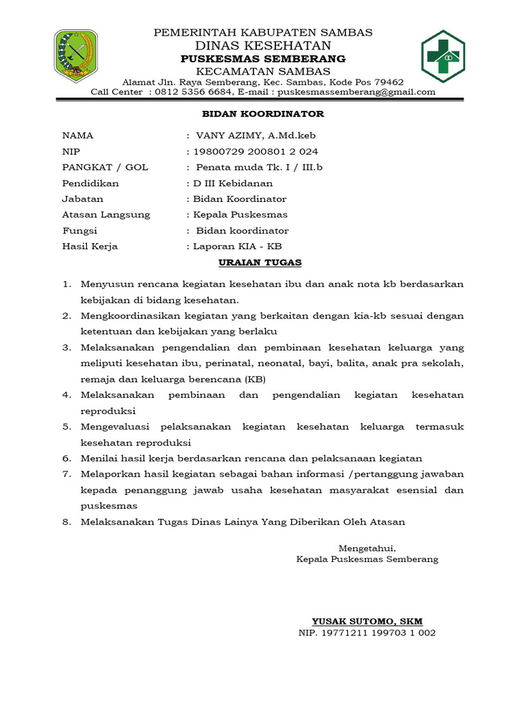 Profil Bidan Koordinator Vany Azimy | PDF