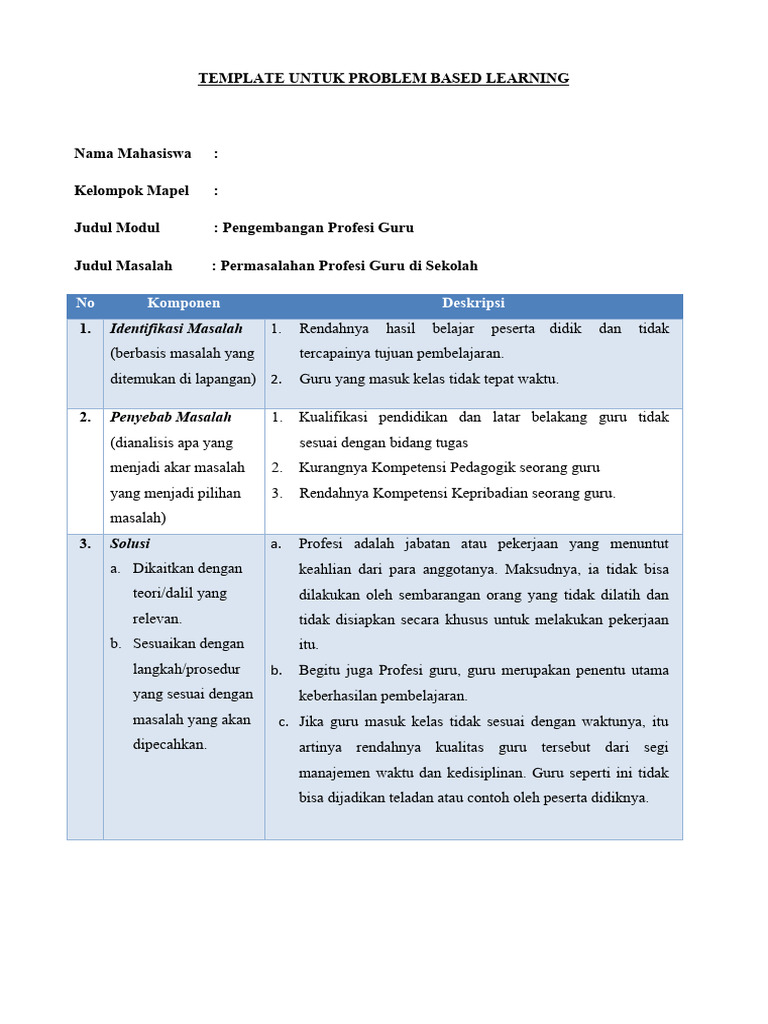 Tamplate PBL pengembangan profesi guru | PDF