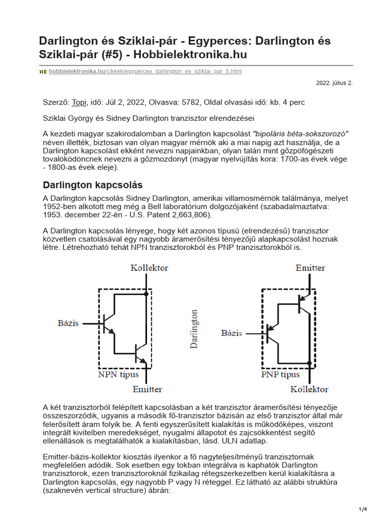 Hobbielektronika - Hu-Darlington És Sziklai-Pár - Egyperces Darlington ...