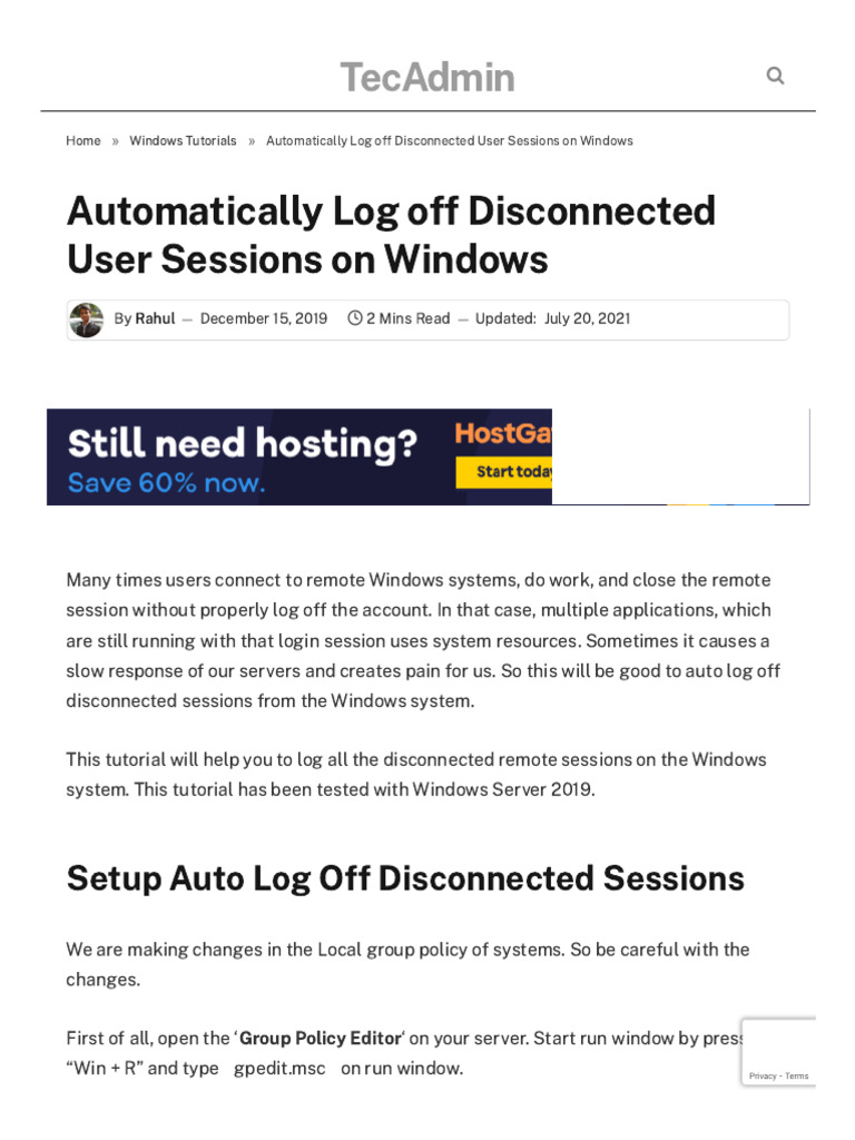 Automatically Log off Disconnected User Sessions on Windows | PDF ... Automatically Log off Disconnected User Sessions on Windows | PDF ...