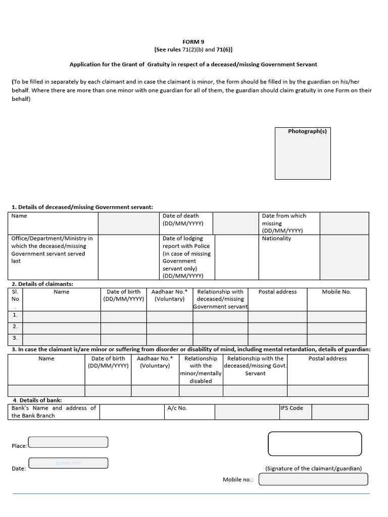 Gratuity Application for Deceased Government Servant | PDF | Legal Guardian
