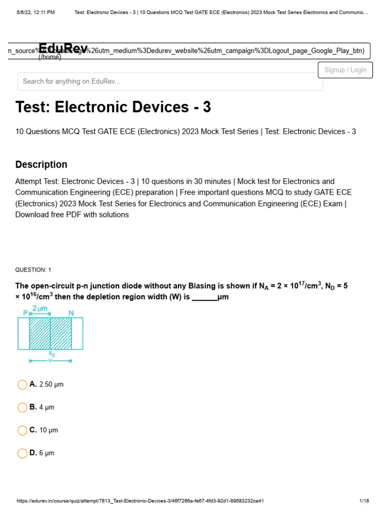 Test - Electronic Devices - 3 - 10 Questions MCQ Test GATE ECE ...